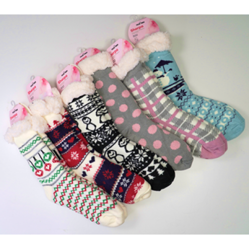 Ladies Long Sherpa Homesocks with anti-skid